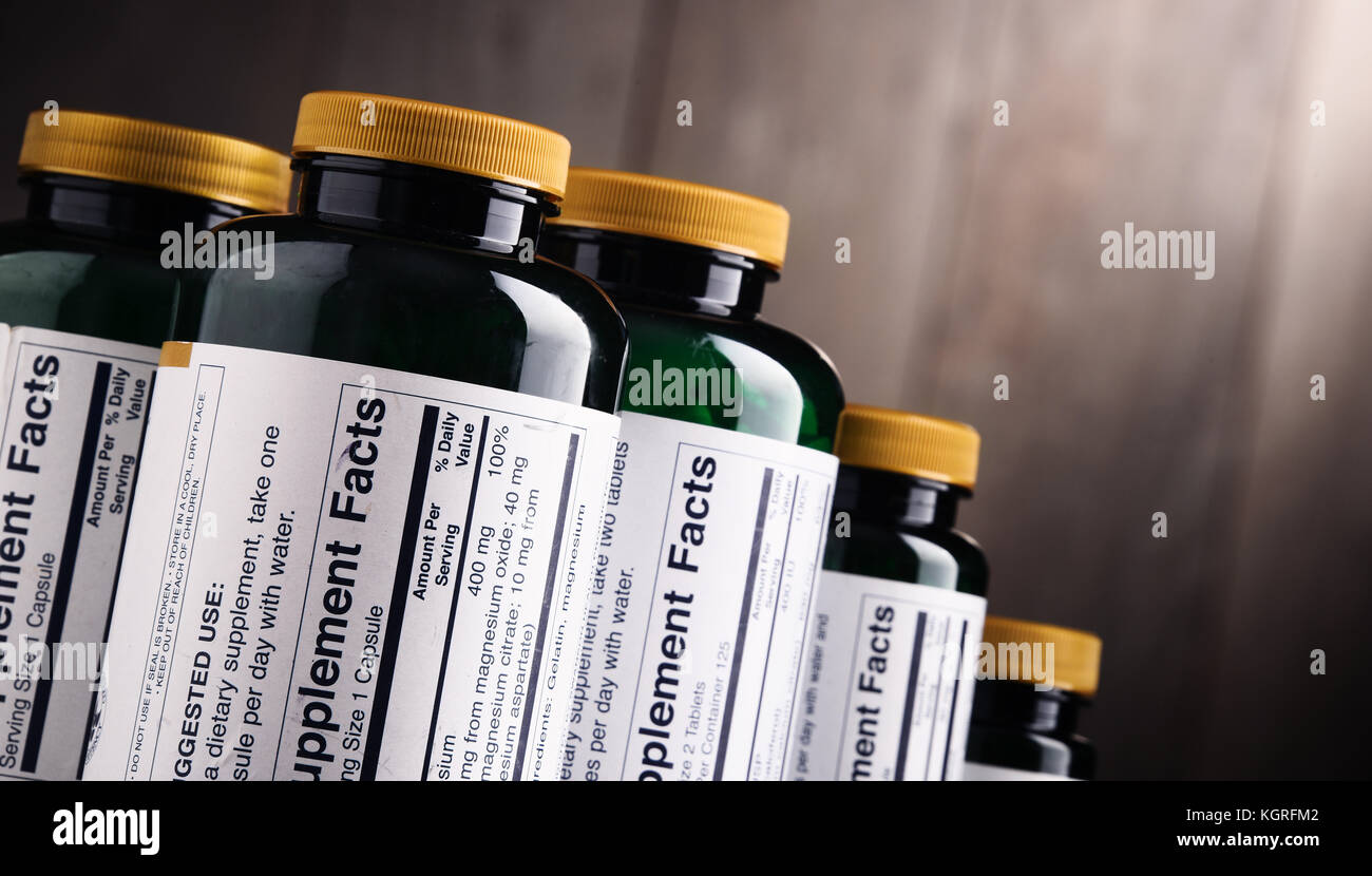 Composition with dietary supplement containers. Drug pills Stock Photo ...
