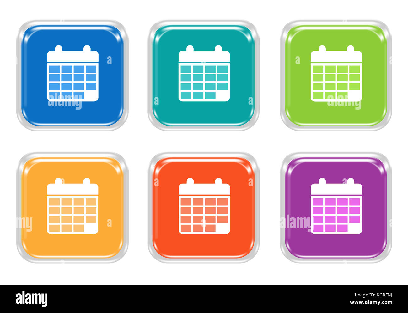 Set of rounded square colorful buttons with calendar symbol in blue ...