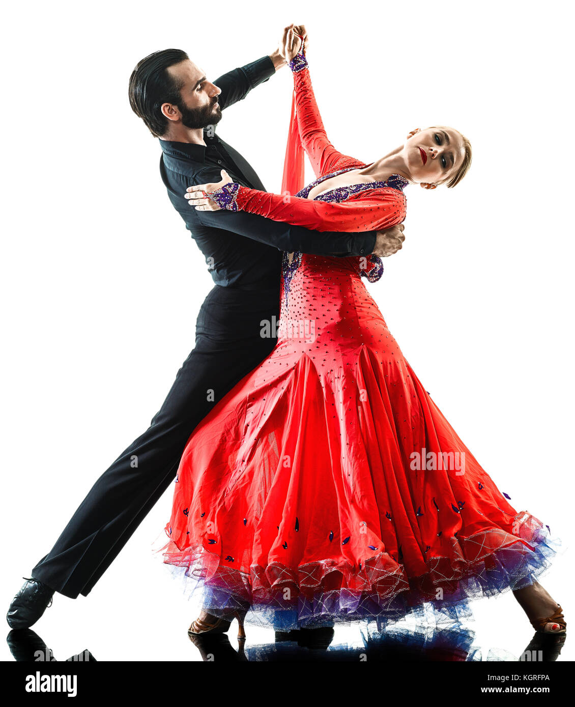 one caucasian man and woman couple ballroom tango salsa dancer dancing ...