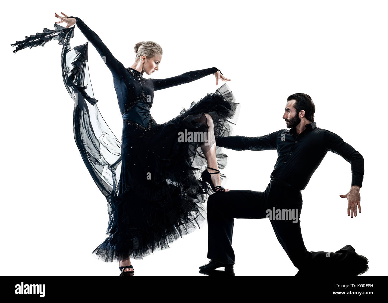 one caucasian man and woman couple ballroom tango salsa dancer dancing ...