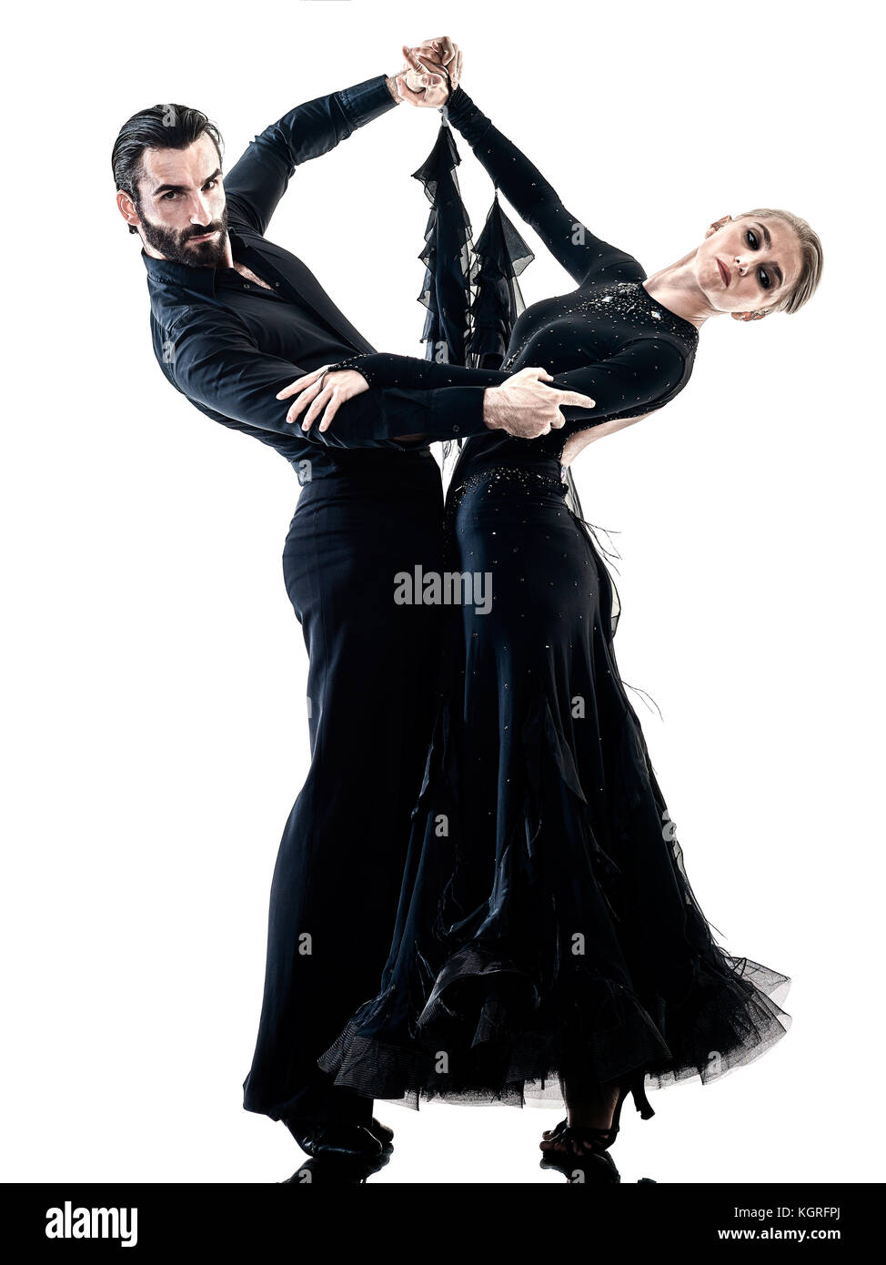 one caucasian man and woman couple ballroom tango salsa dancer dancing ...