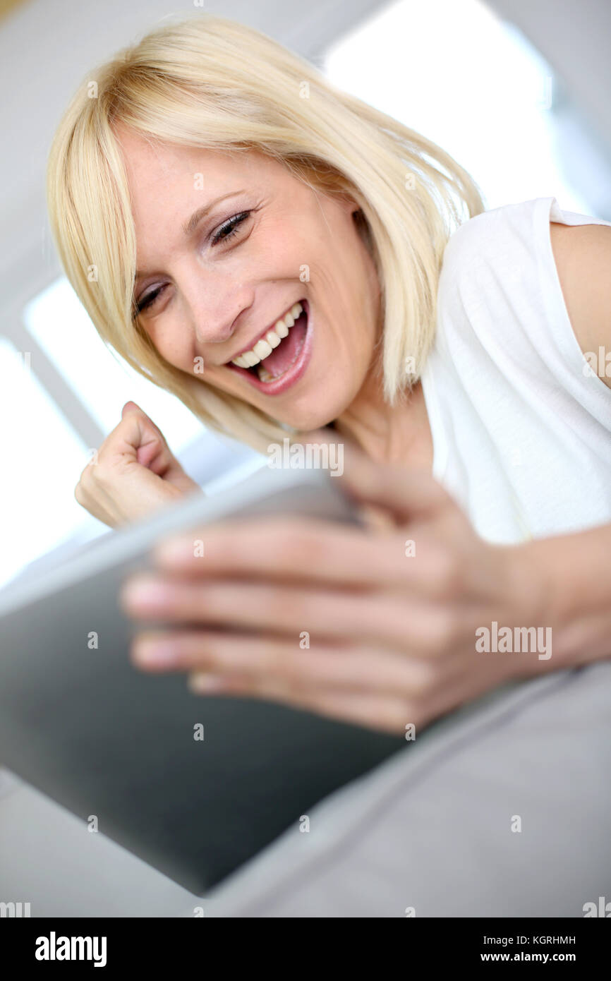 Cheerful girl with winning expression Stock Photo - Alamy