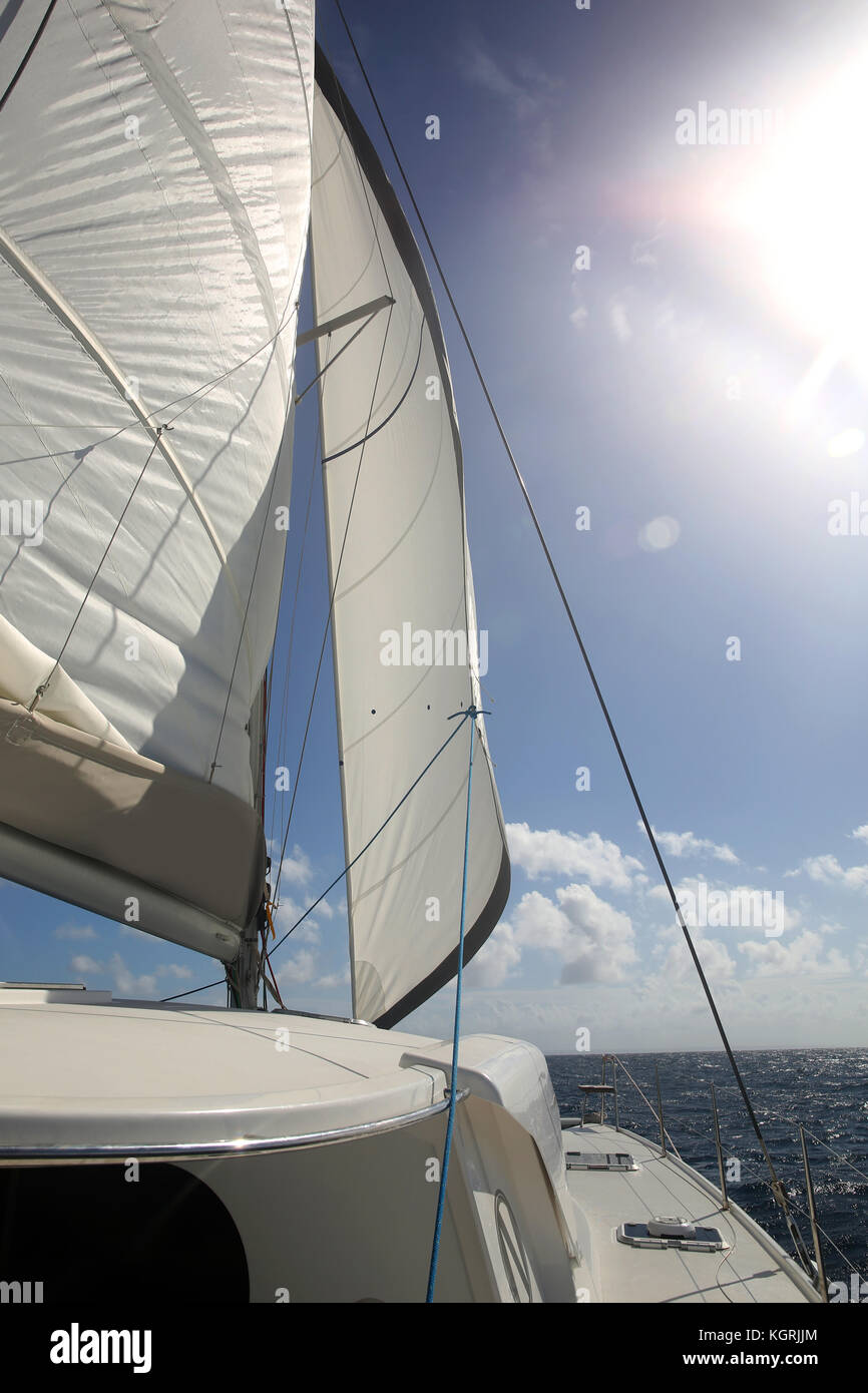 Closeup of boat deck and sail Stock Photo - Alamy