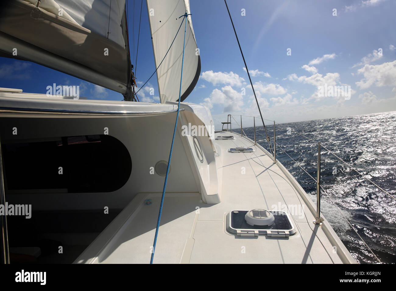 Closeup of boat deck and sail Stock Photo - Alamy