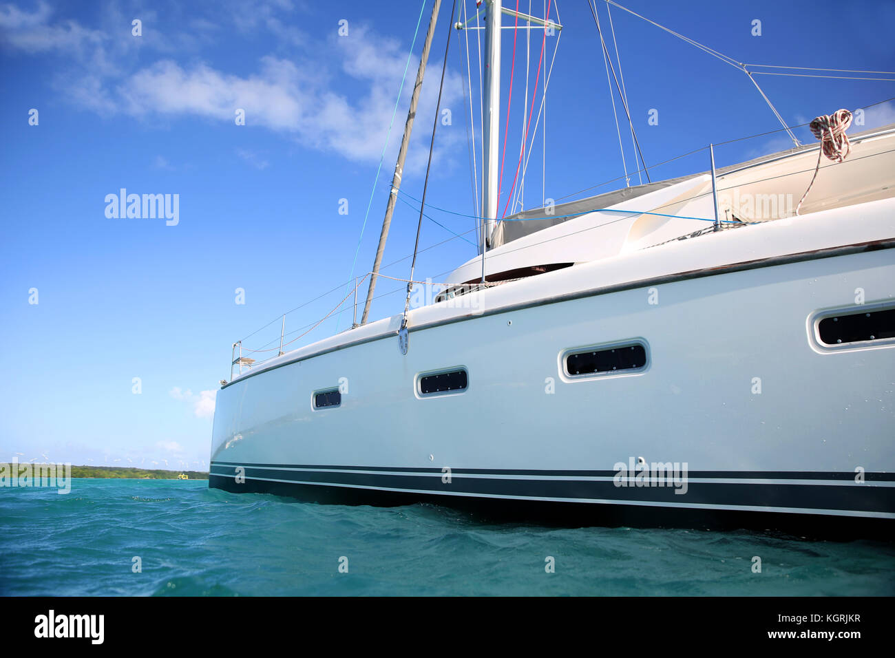 View of catamaran in caribbean water Stock Photo - Alamy