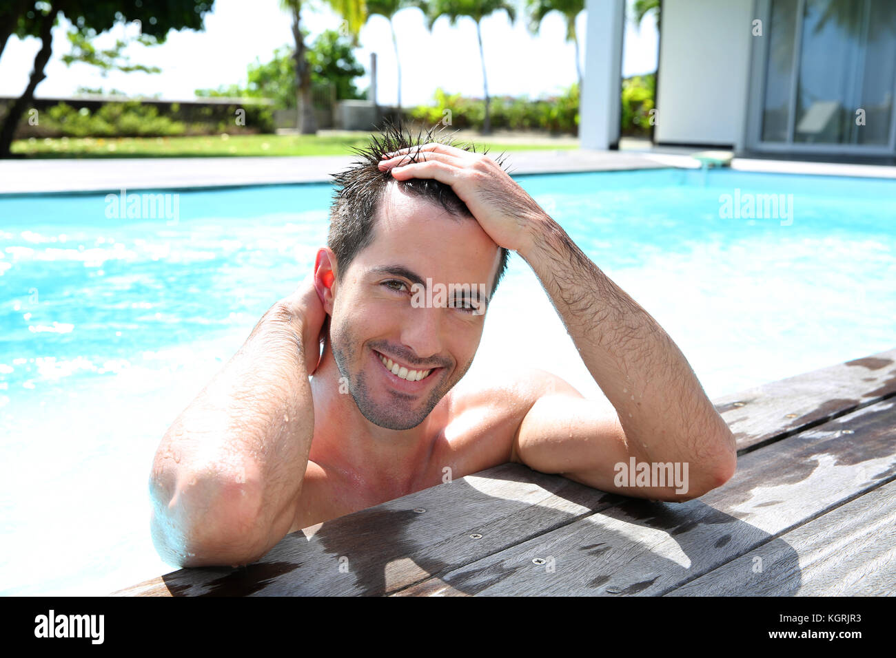 Pool guy smiling hi-res stock photography and images - Alamy