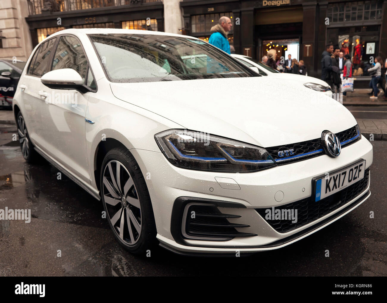 Three-quarter front view of a Volkswagen Golf GTE, on static display in ...