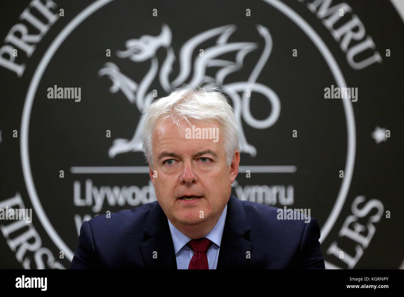 Pictured: First Minister for Wales, Carwyn Jones speaks to the media ...
