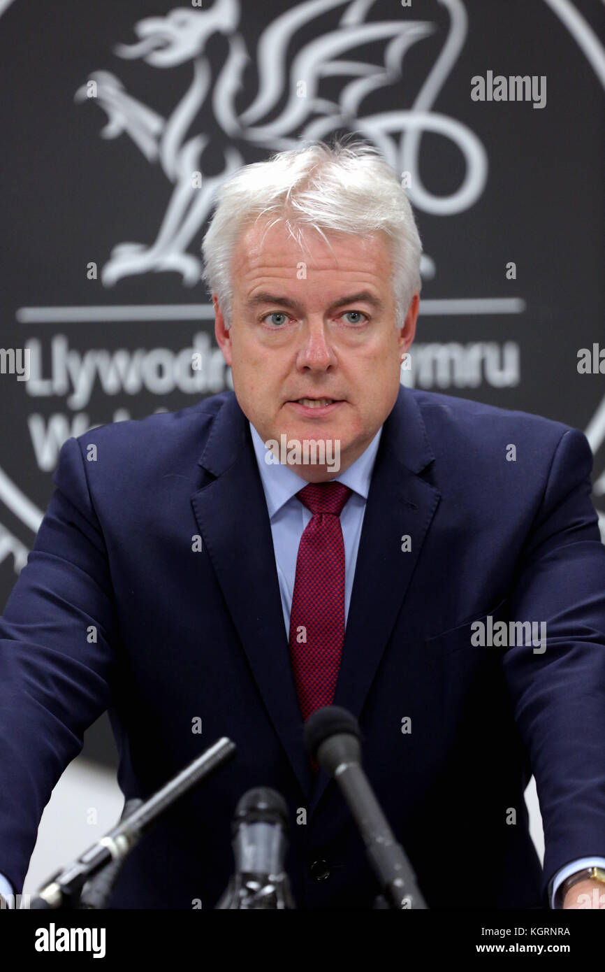 Pictured: First Minister for Wales, Carwyn Jones speaks to the media ...