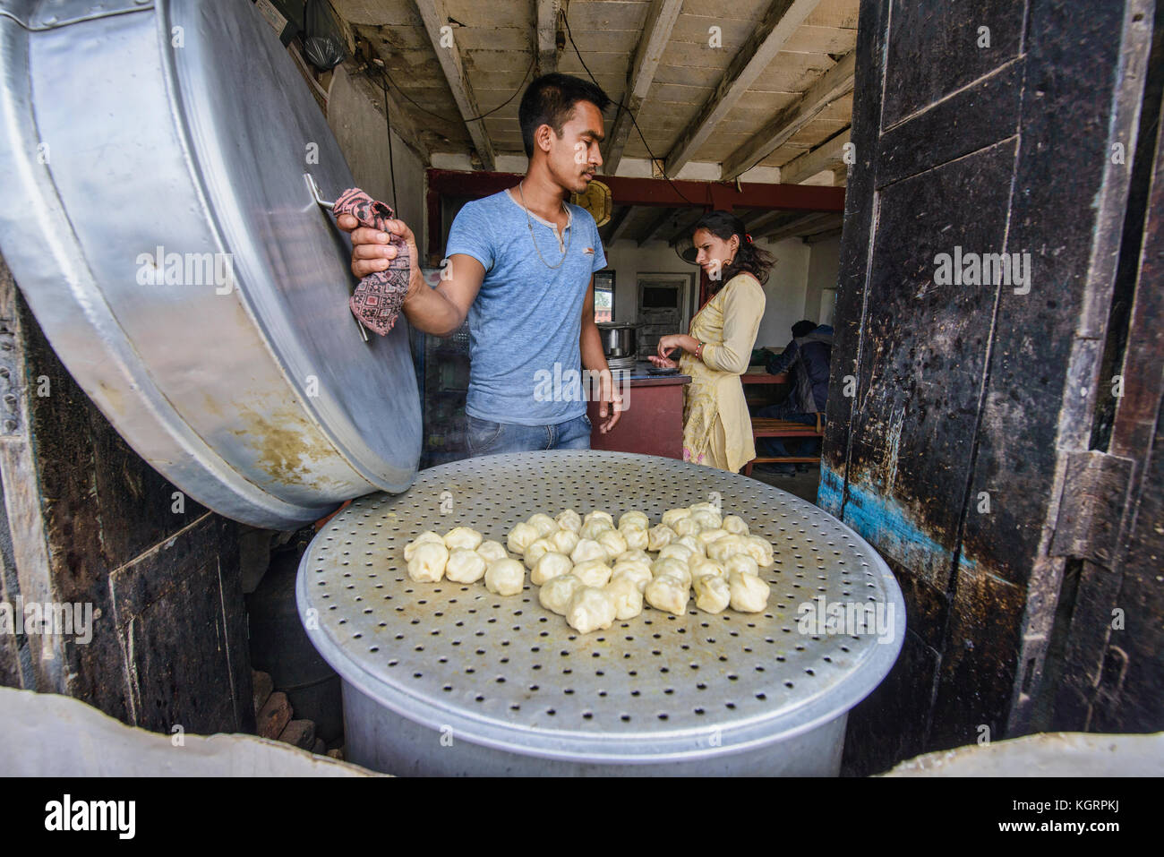 freshly steamed buffalo momos, Kathmandu, Nepal Stock Photo - Alamy