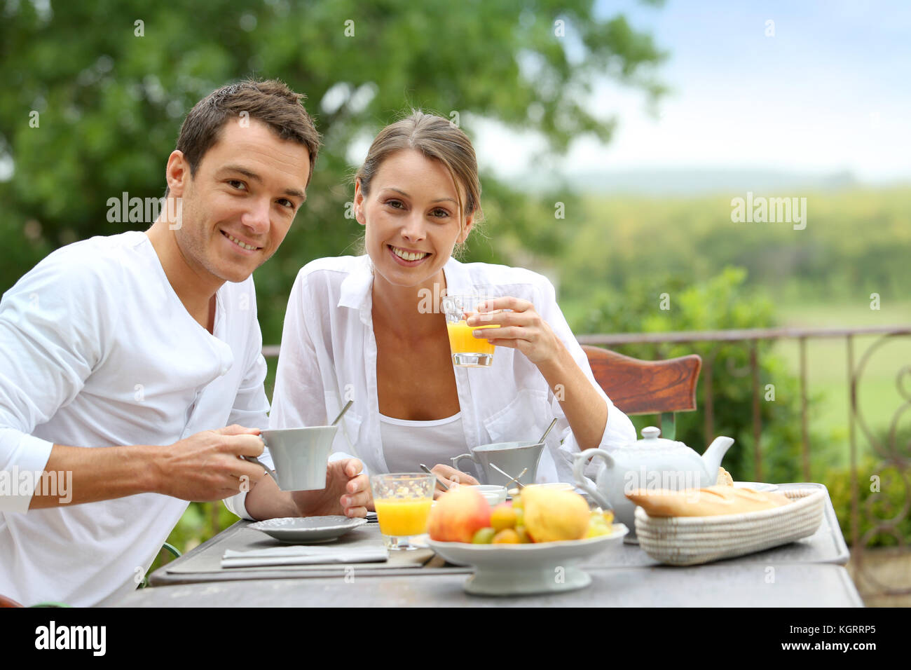 Romantic breakfast in hotel garden Stock Photo - Alamy