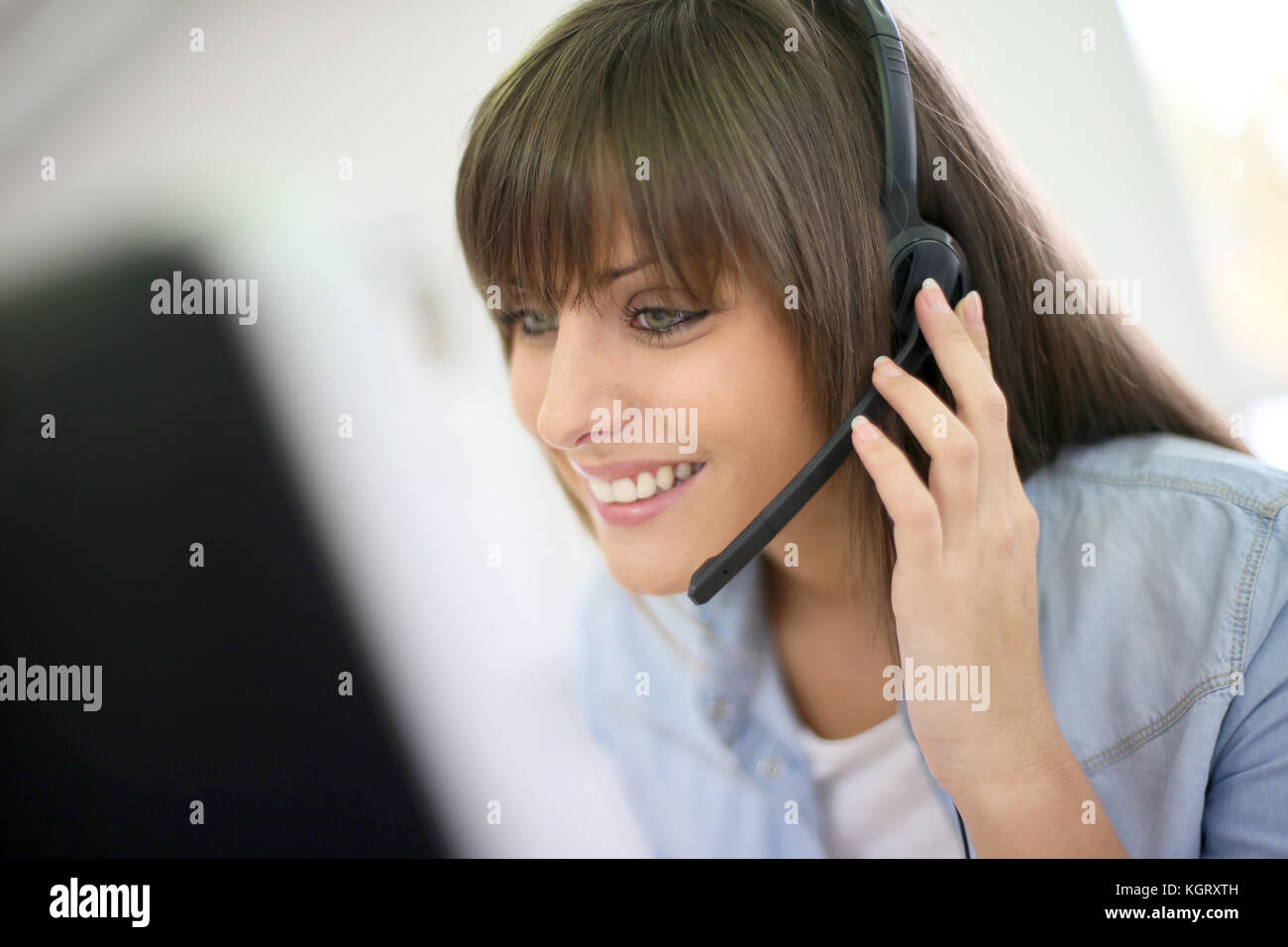Customer service representative on the phone Stock Photo - Alamy