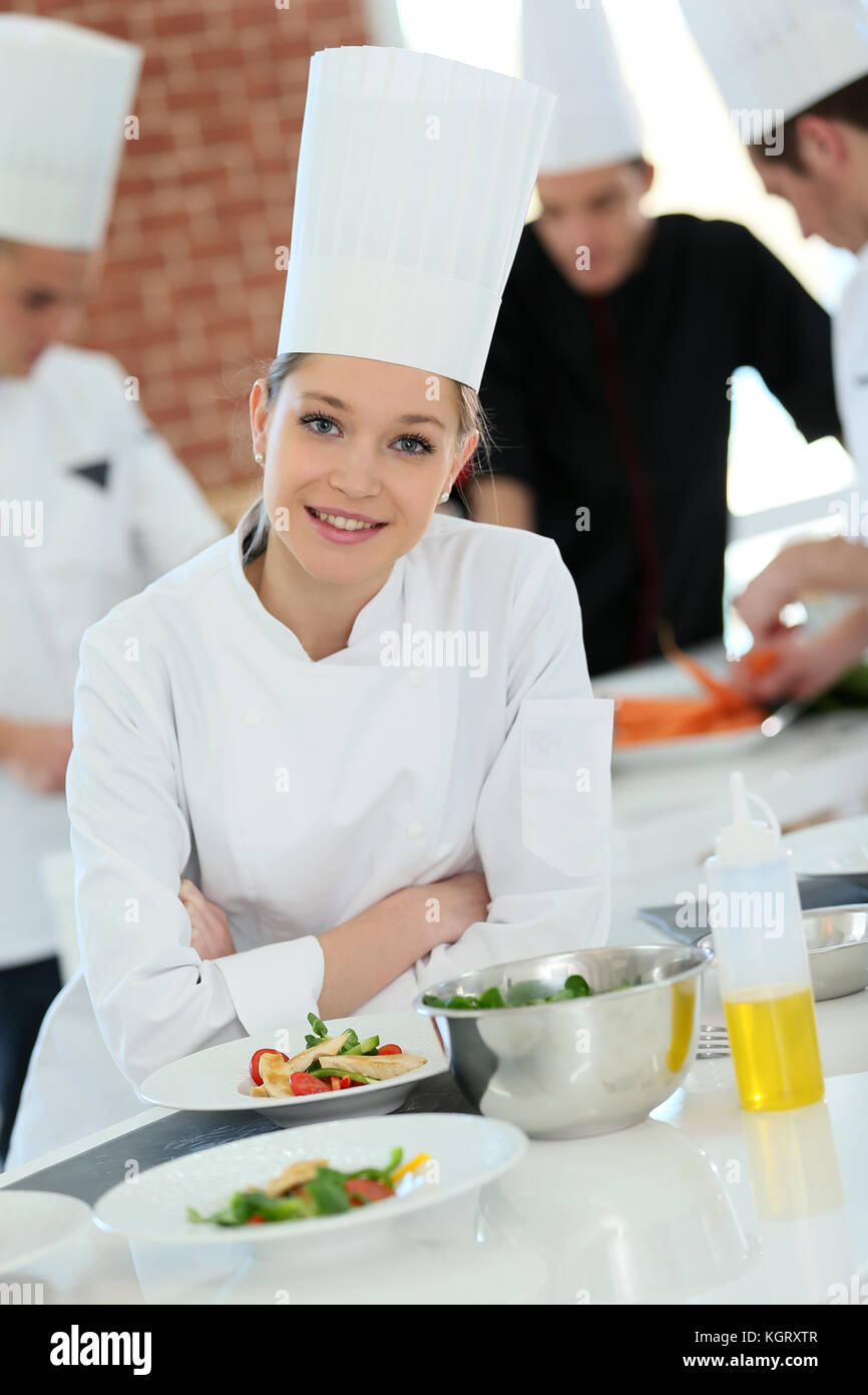 Portrait of student girl in cooking training course Stock Photo - Alamy