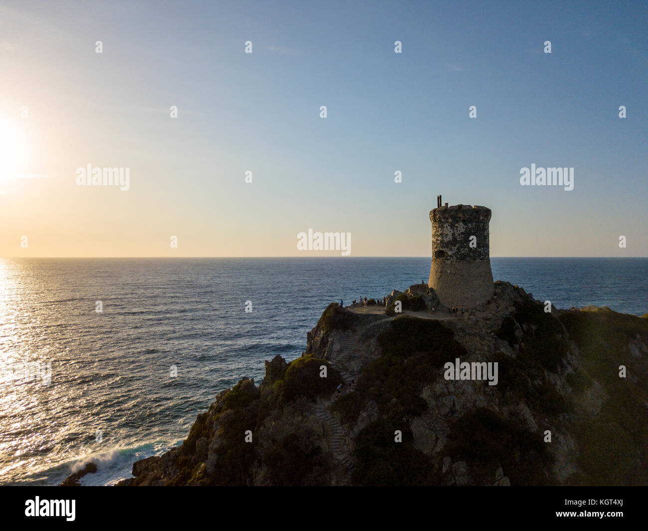 Aerial view of the Parata Tower from the sea, Genoese tower built in ...