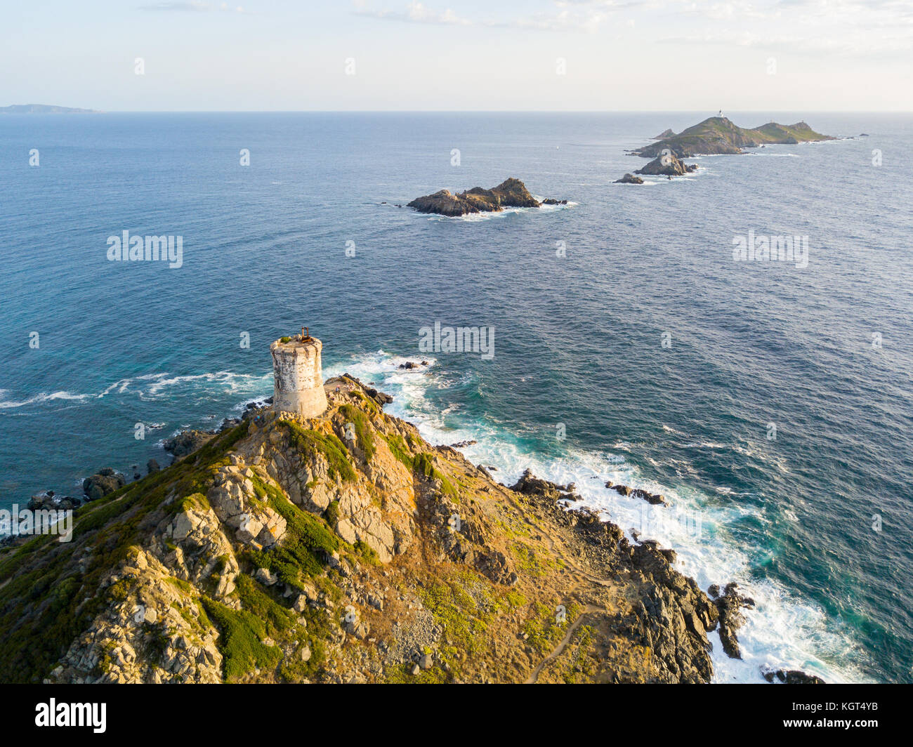 Aerial view of the Bloods Islands and the Parata Tower, the Genoese ...