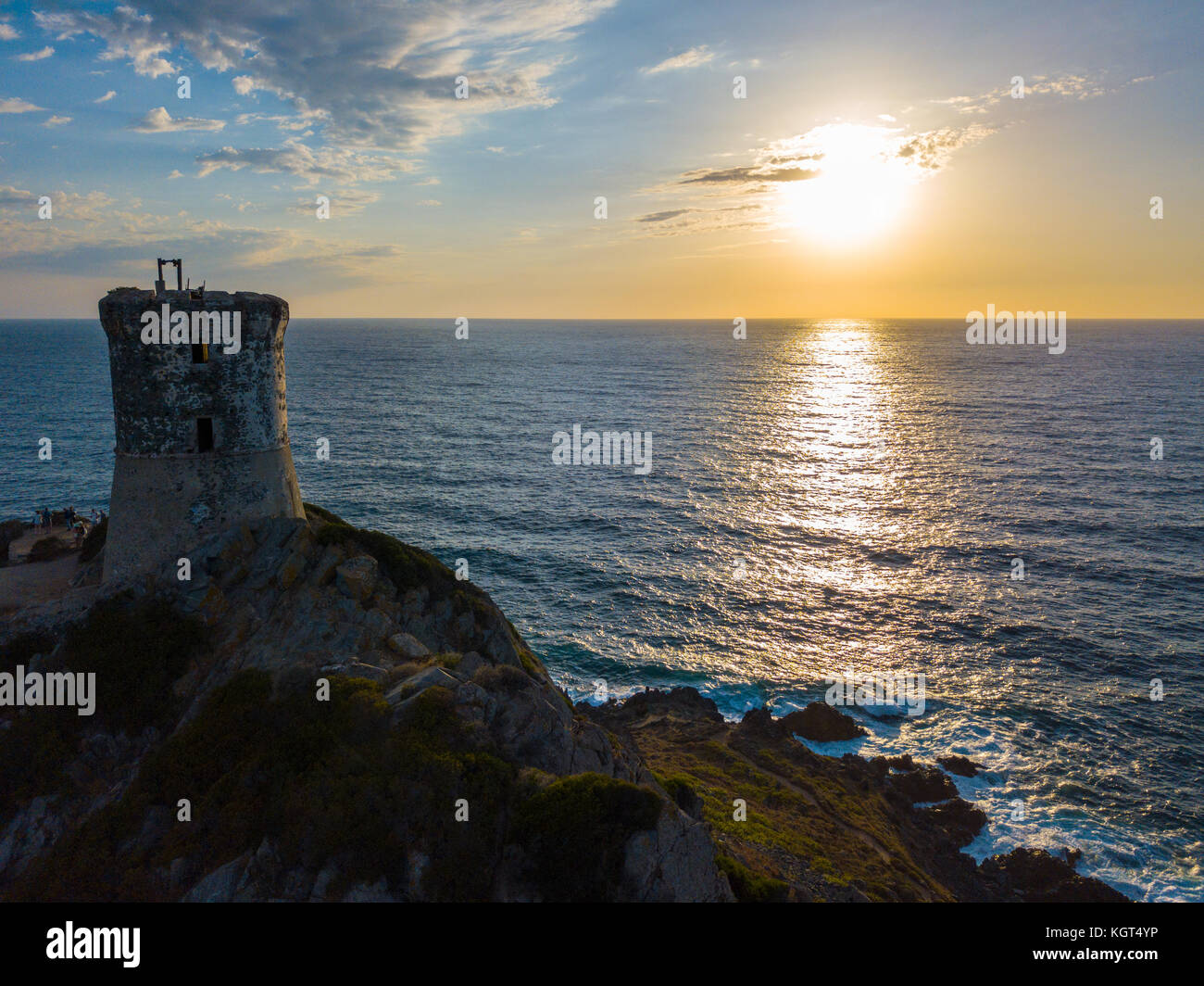 Aerial view of the Parata Tower from the sea, Genoese tower built in ...