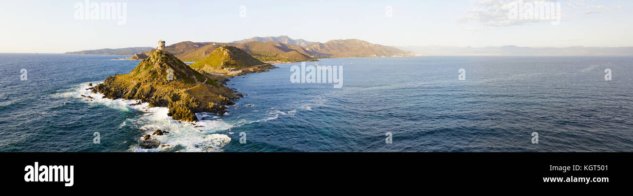 Aerial view of the Parata Tower from the sea, Genoese tower built in ...