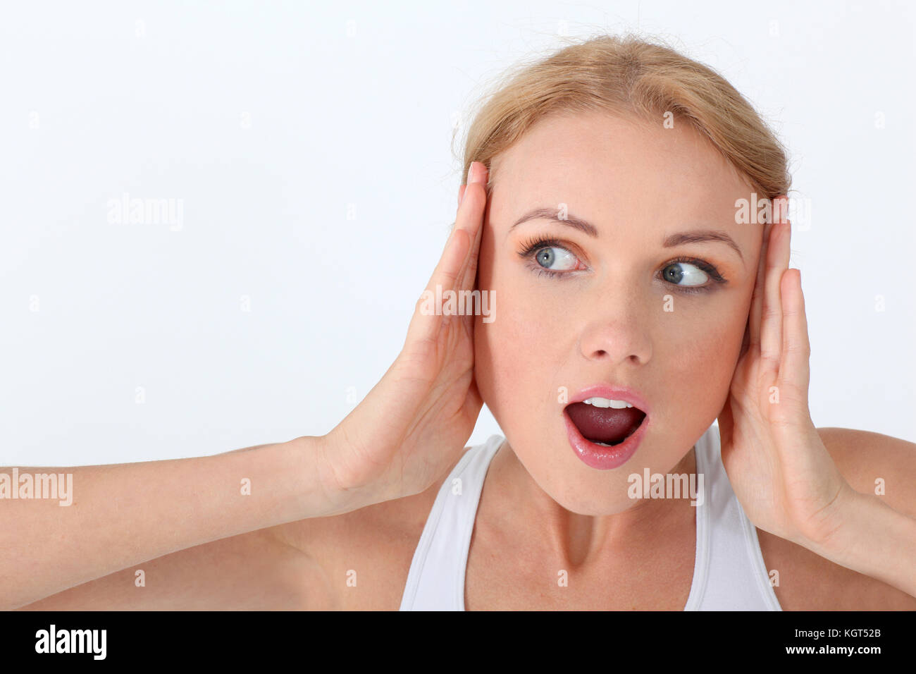 Portrait of beautiful woman with surprised look Stock Photo - Alamy