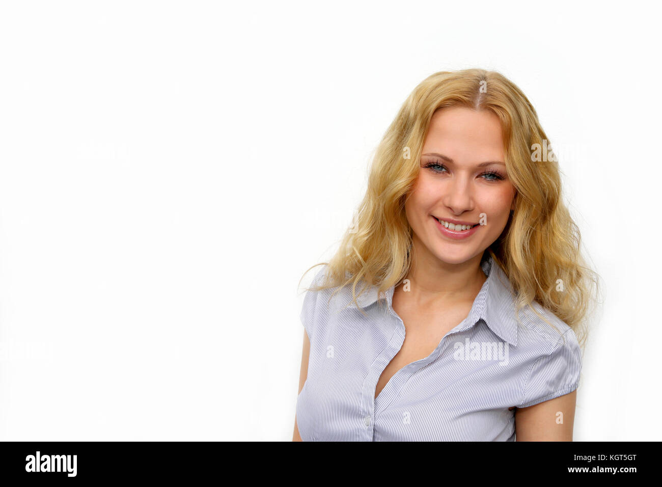 Portrait of beautiful blond woman on white background Stock Photo - Alamy