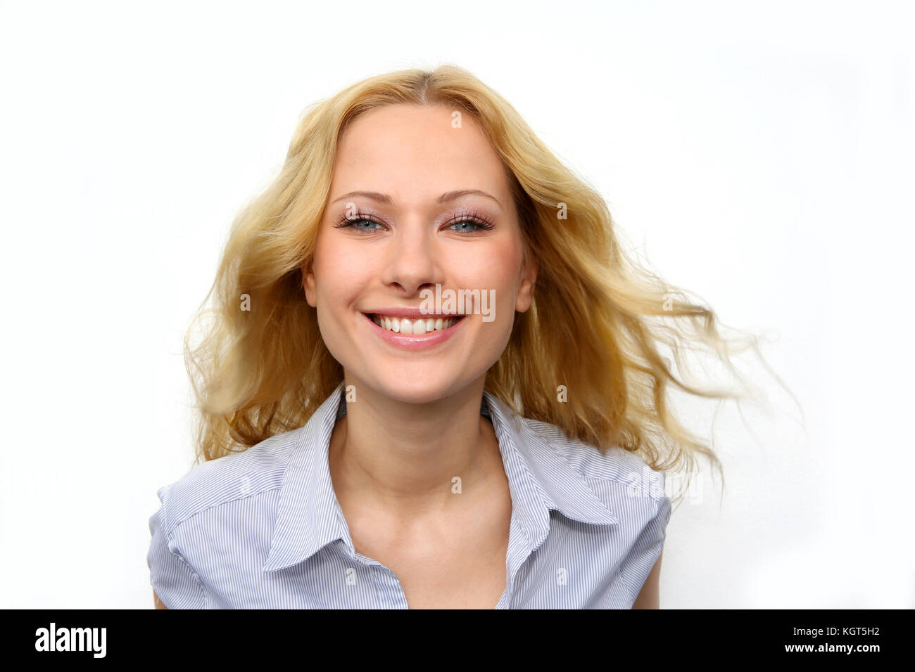 Portrait of beautiful blond woman on white background Stock Photo - Alamy
