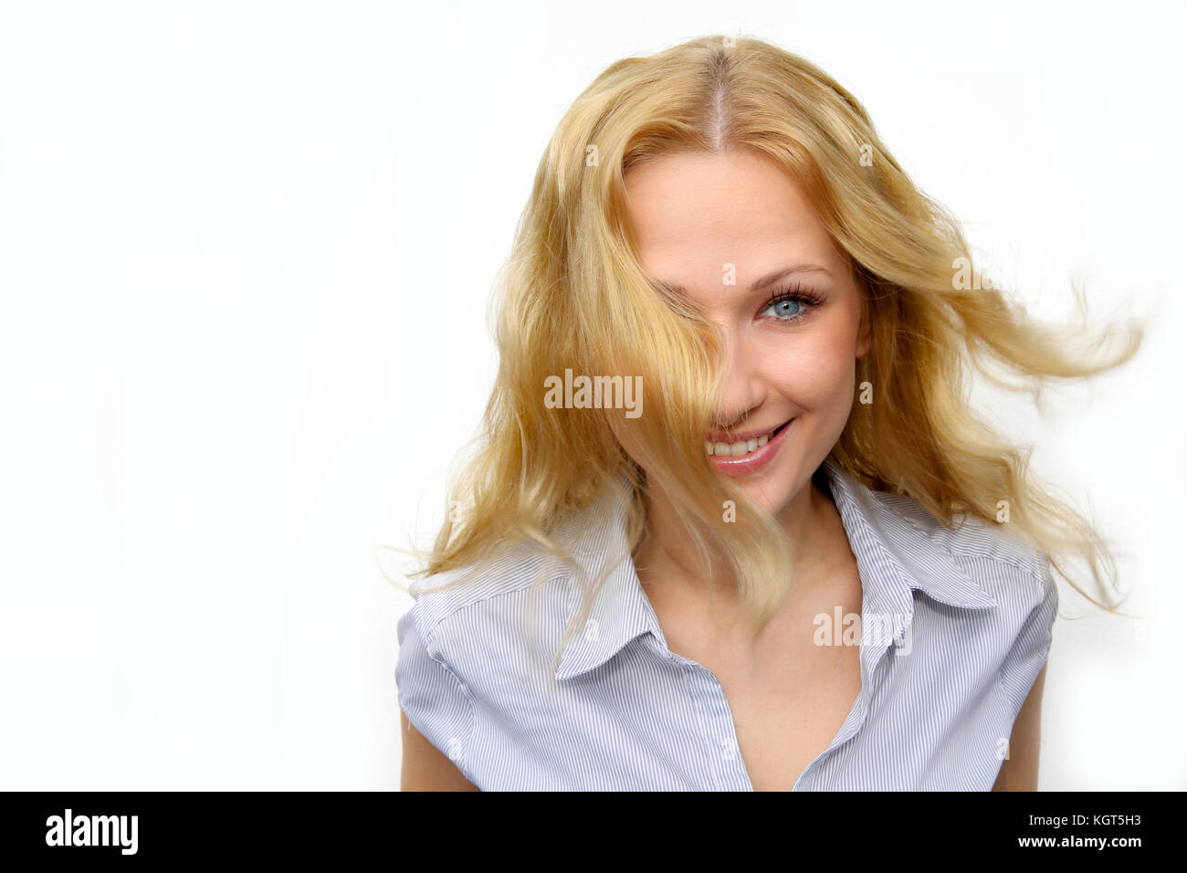 Portrait of beautiful blond woman on white background Stock Photo - Alamy