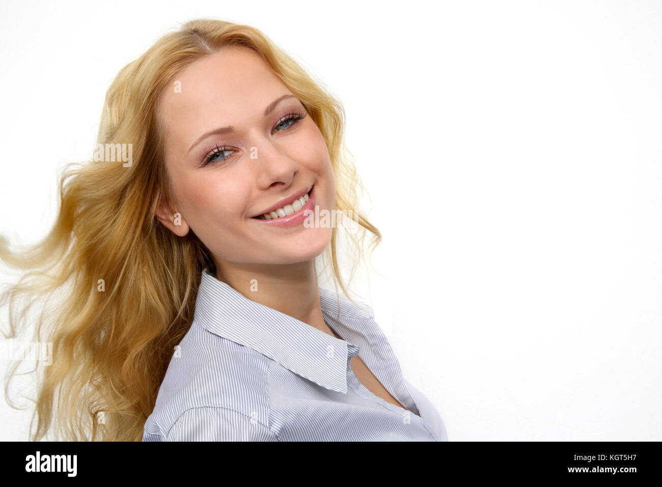 Portrait of beautiful blond woman on white background Stock Photo - Alamy