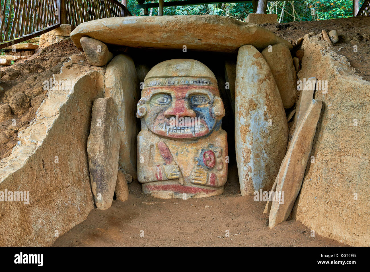 El Purutal, painted stone carved figure of an unknown pre-colombian ...