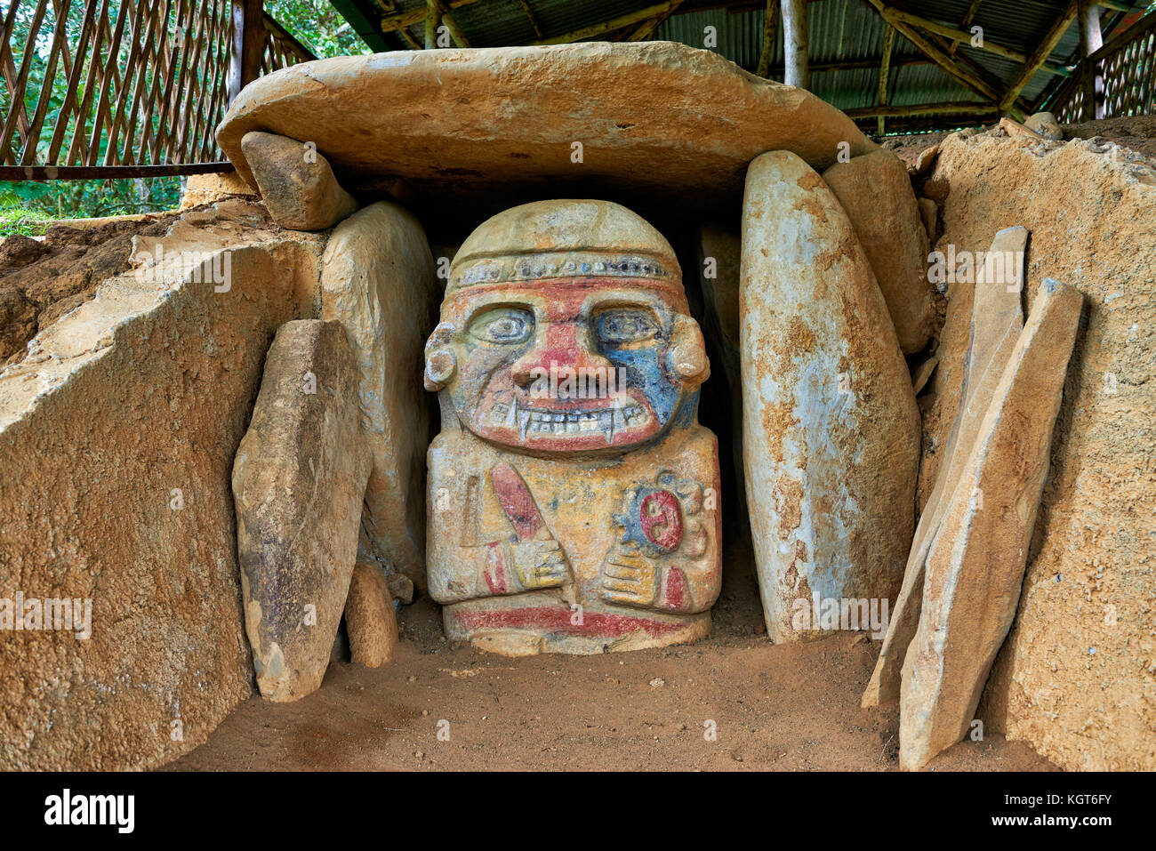 El Purutal, painted stone carved figure of an unknown pre-colombian ...