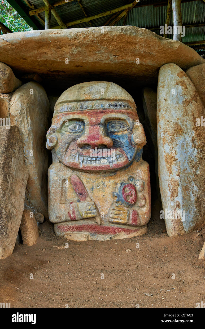 El Purutal, painted stone carved figure of an unknown pre-colombian ...