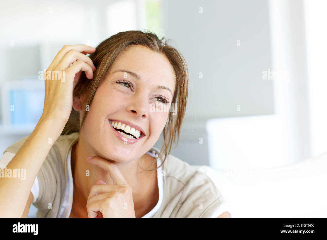 Portrait of beautiful smiling woman Stock Photo - Alamy