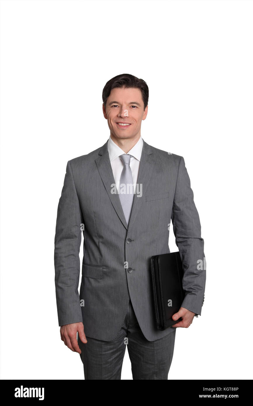 Businessman standing on white background Stock Photo - Alamy