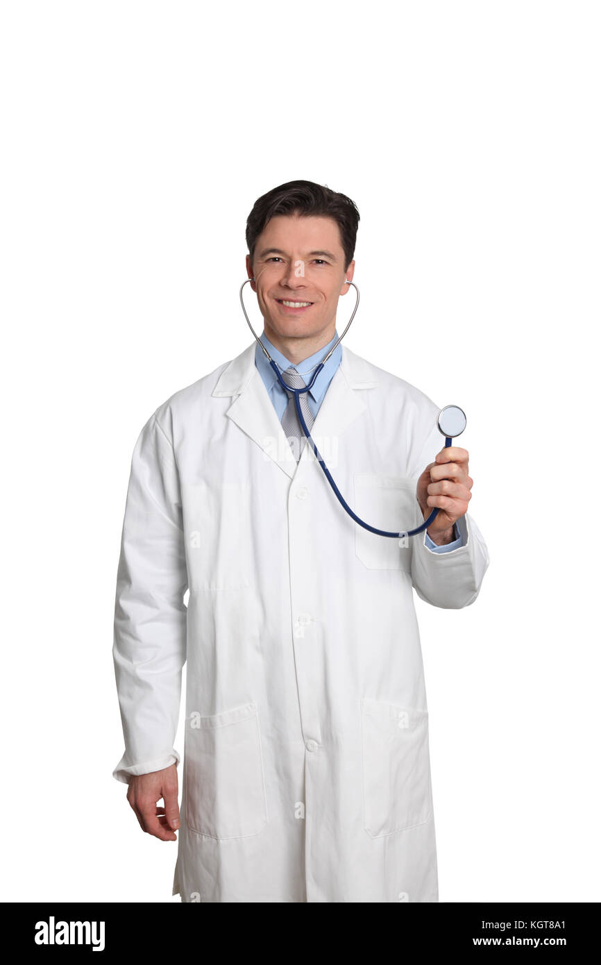 Doctor standing on white background with stethoscope Stock Photo - Alamy