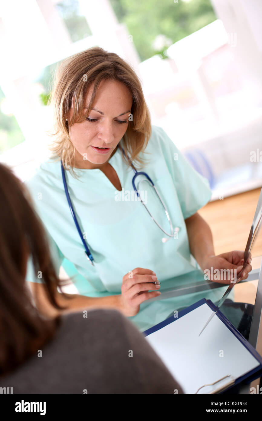 Nurse with patient in check-up room Stock Photo - Alamy