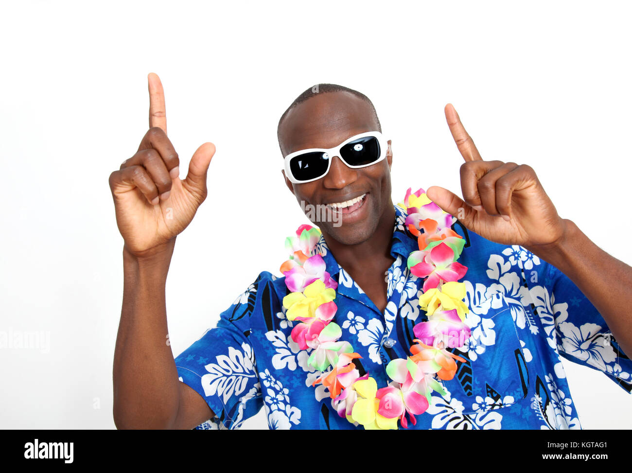 Portrait of happy funny guy with hawaiian shirt Stock Photo - Alamy