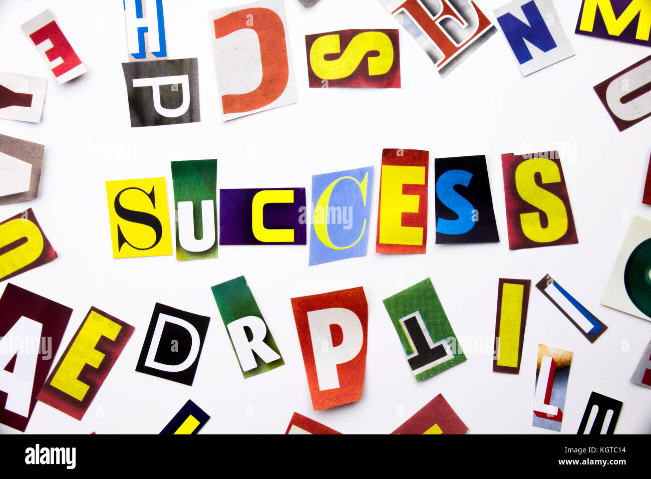 A word writing text showing concept of Success made of different ...