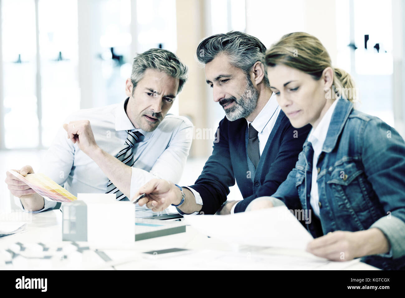 Team of architects working on construction project Stock Photo - Alamy