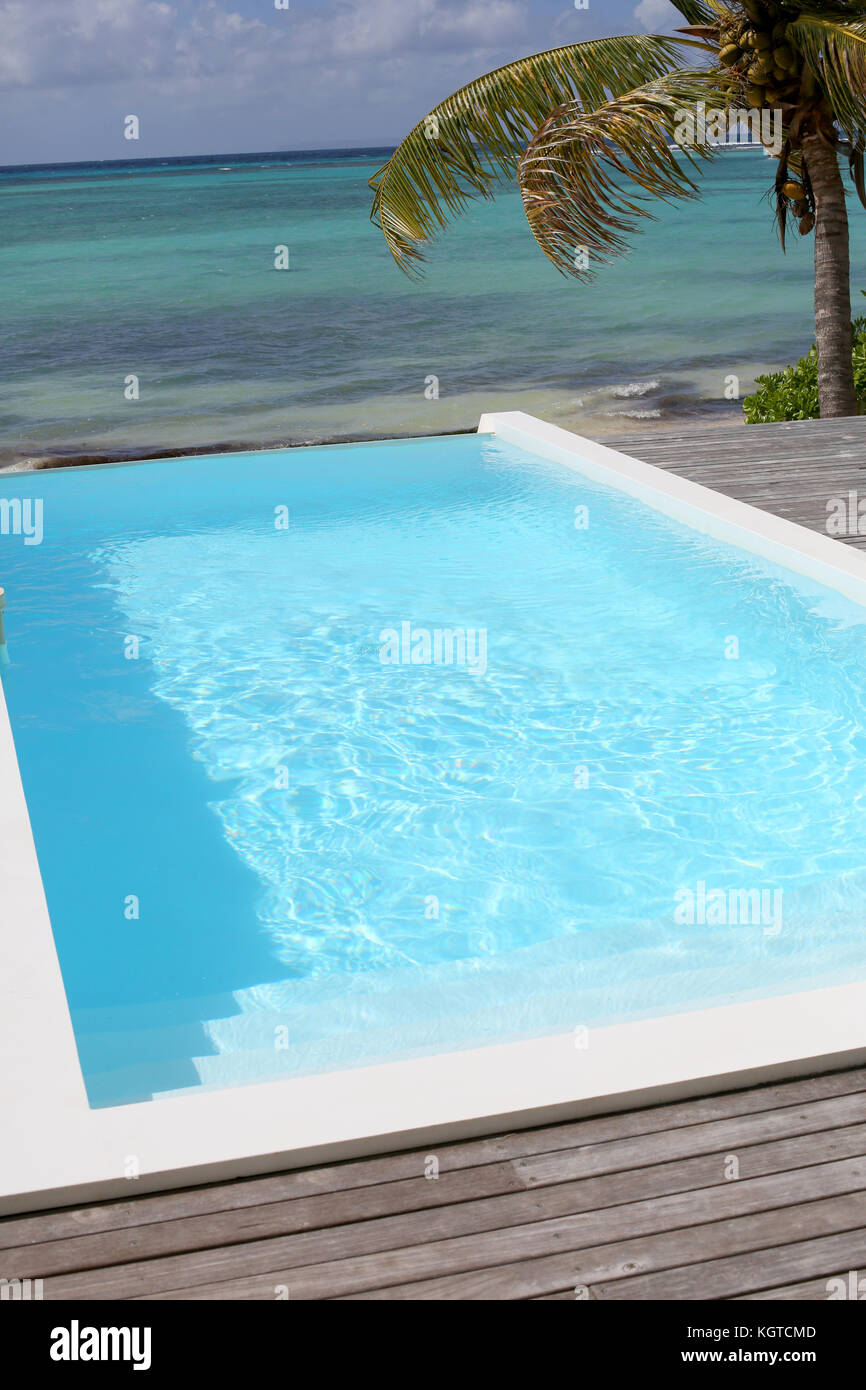 View of swimming-pool with sea in background Stock Photo - Alamy