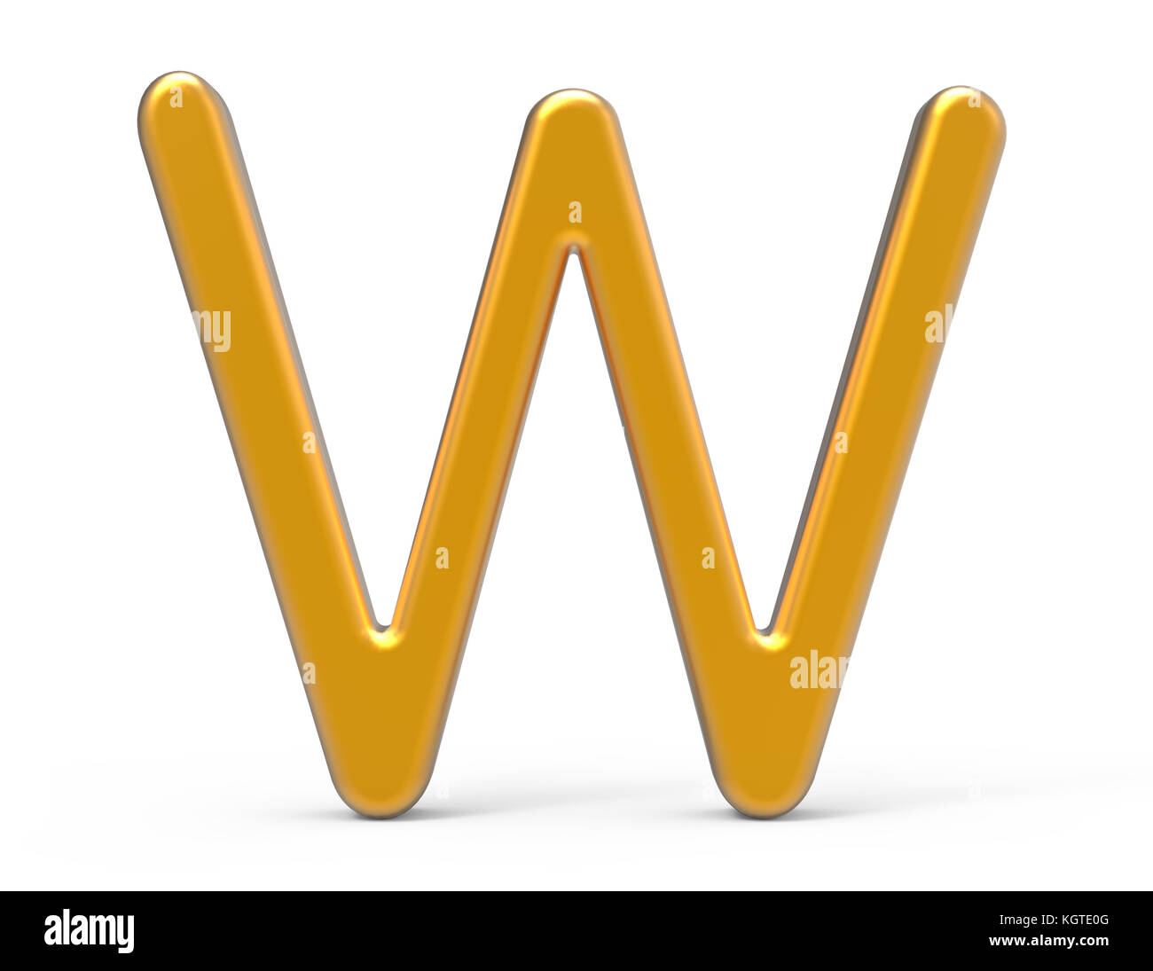 3D render metallic alphabet W, thin and glossy golden 3D font design ...
