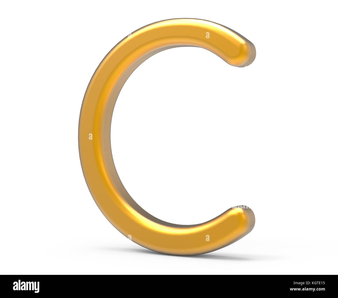 3D render metallic alphabet C, thin and glossy golden 3D font design ...