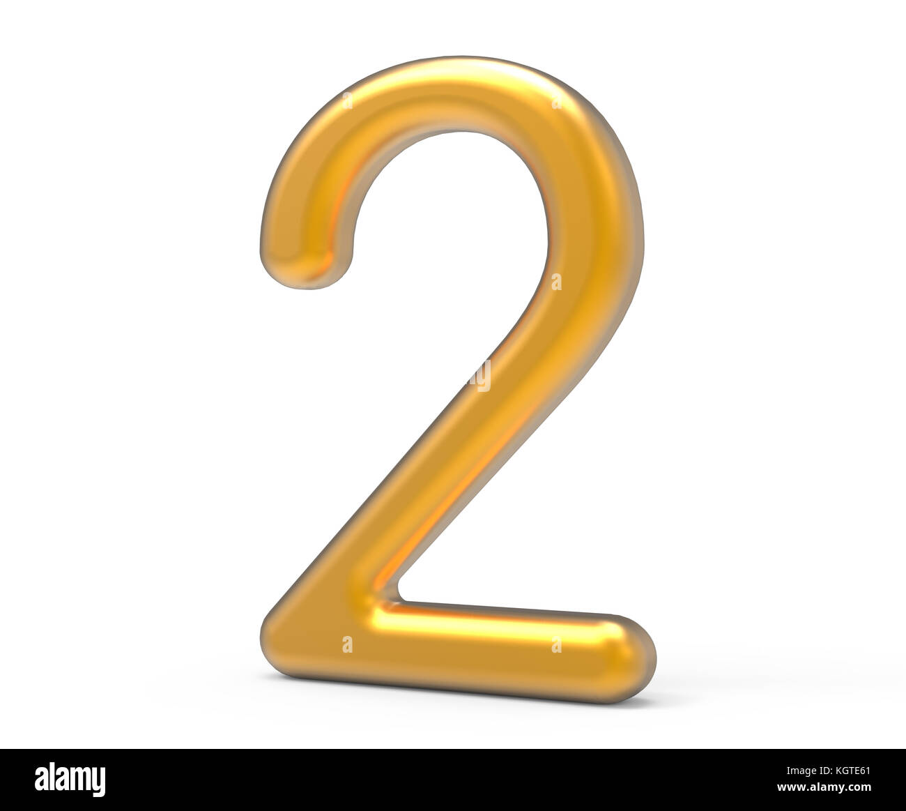 3D render golden number 2, thin and plastic texture 3D figure design ...