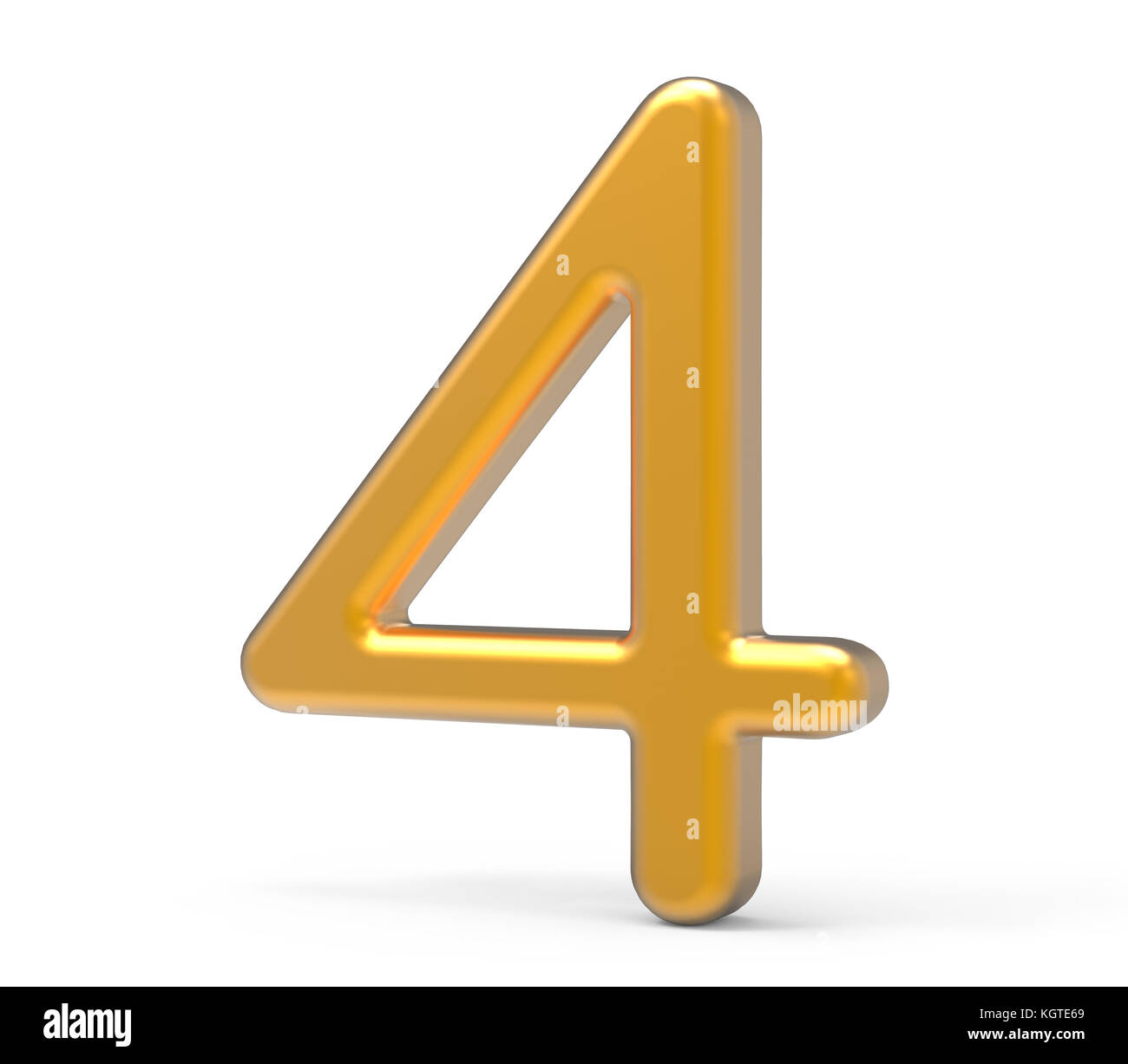 3D render golden number 4, thin and plastic texture 3D figure design ...