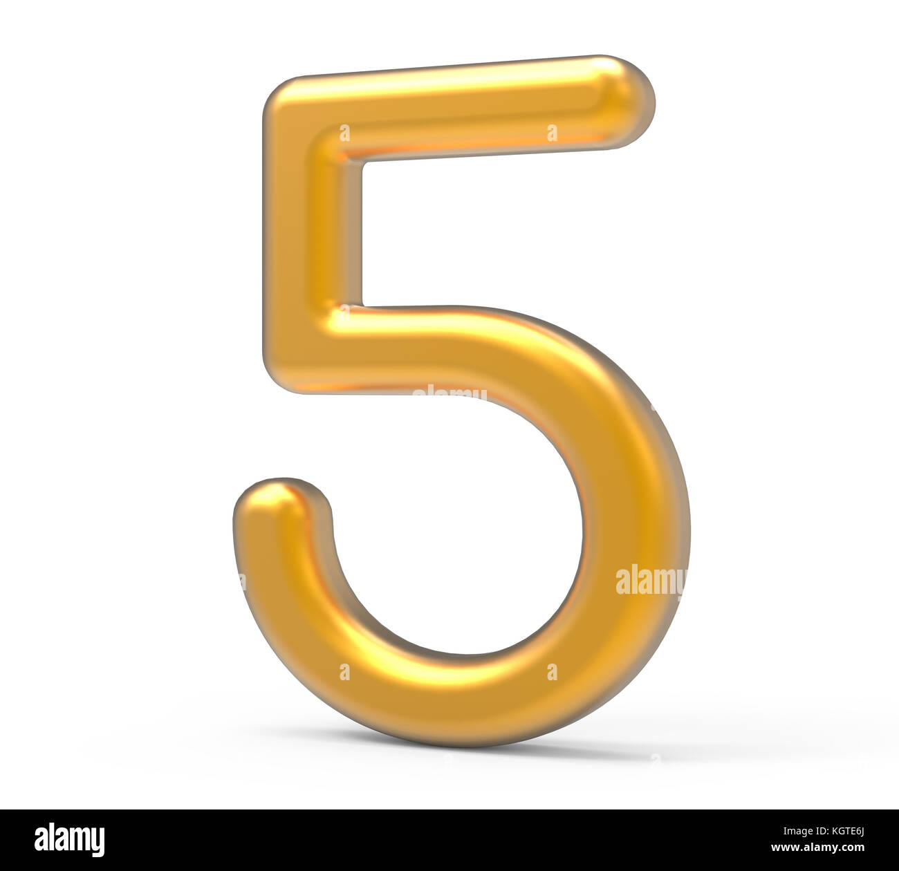 3D render golden number 5, thin and plastic texture 3D figure design ...