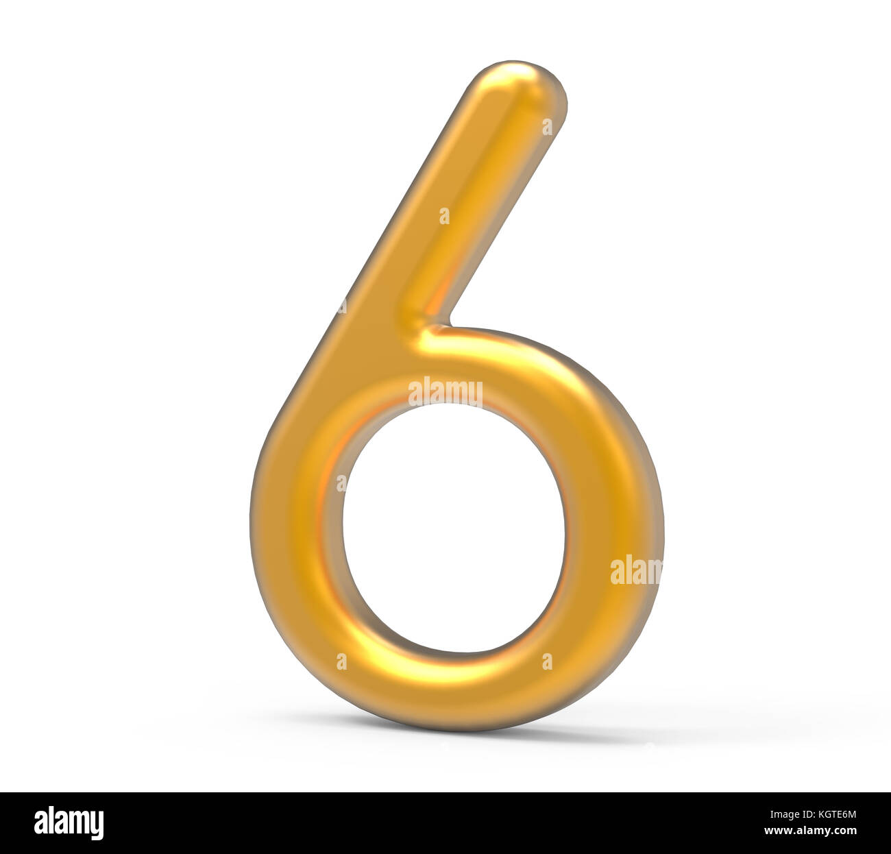 3D render golden number 6, thin and plastic texture 3D figure design ...