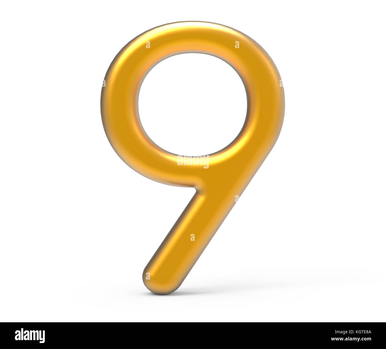 3D render golden number 9, thin and plastic texture 3D figure design ...