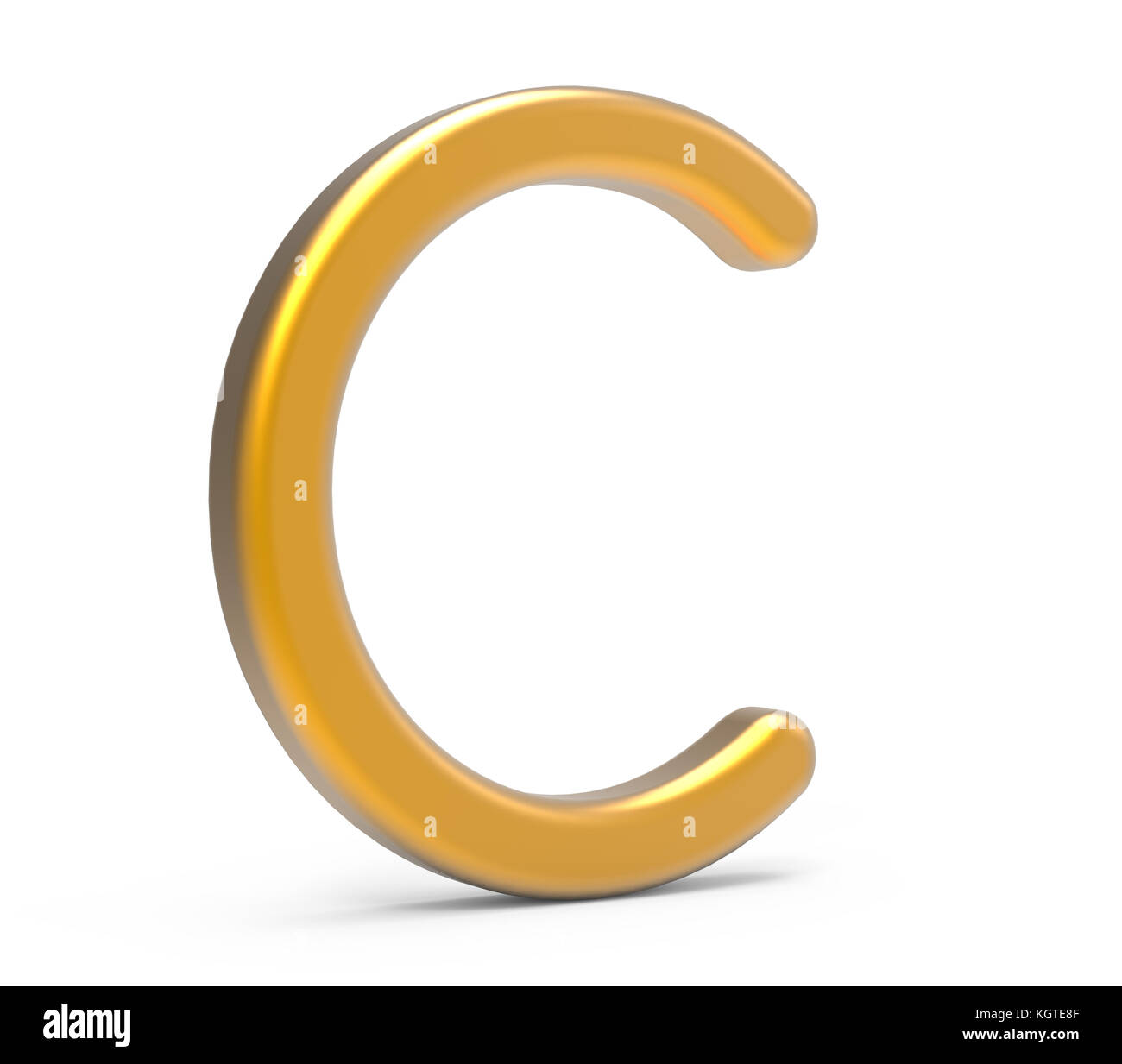 3D render metallic alphabet C, thin and glossy golden 3D font design ...