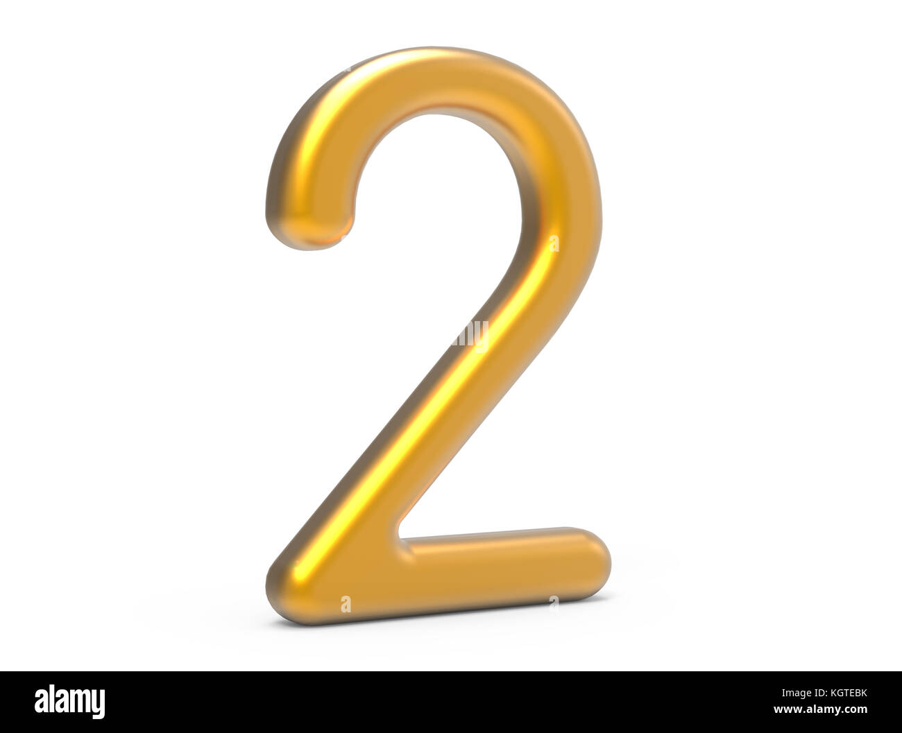 3D render golden number 2, thin and plastic texture 3D figure design ...