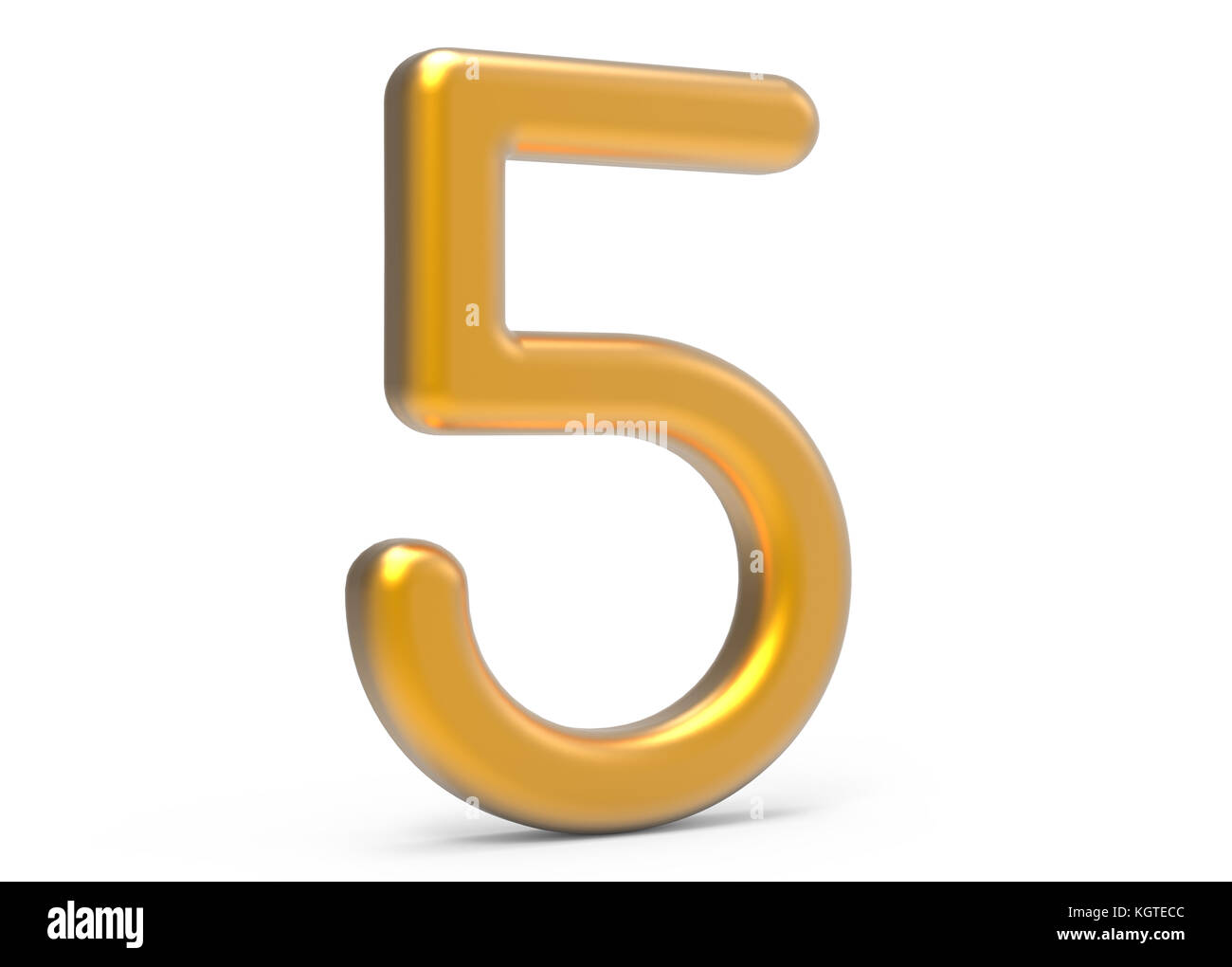 3D render golden number 5, thin and plastic texture 3D figure design ...