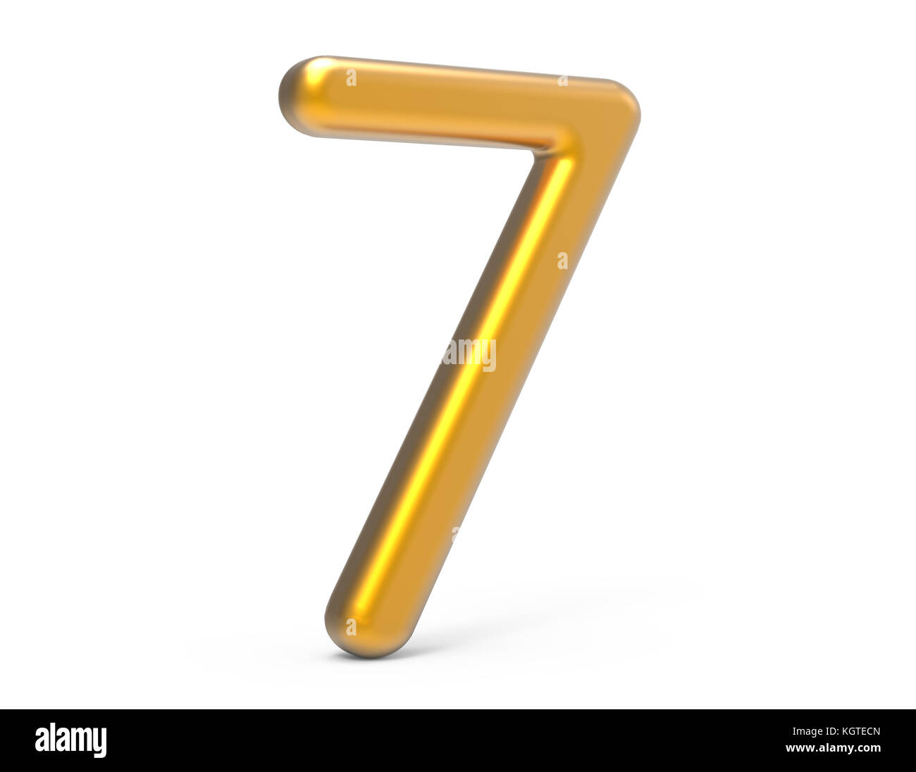 3D render golden number 7, thin and plastic texture 3D figure design ...