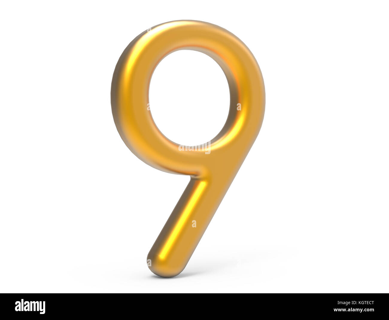 3D render golden number 9, thin and plastic texture 3D figure design ...