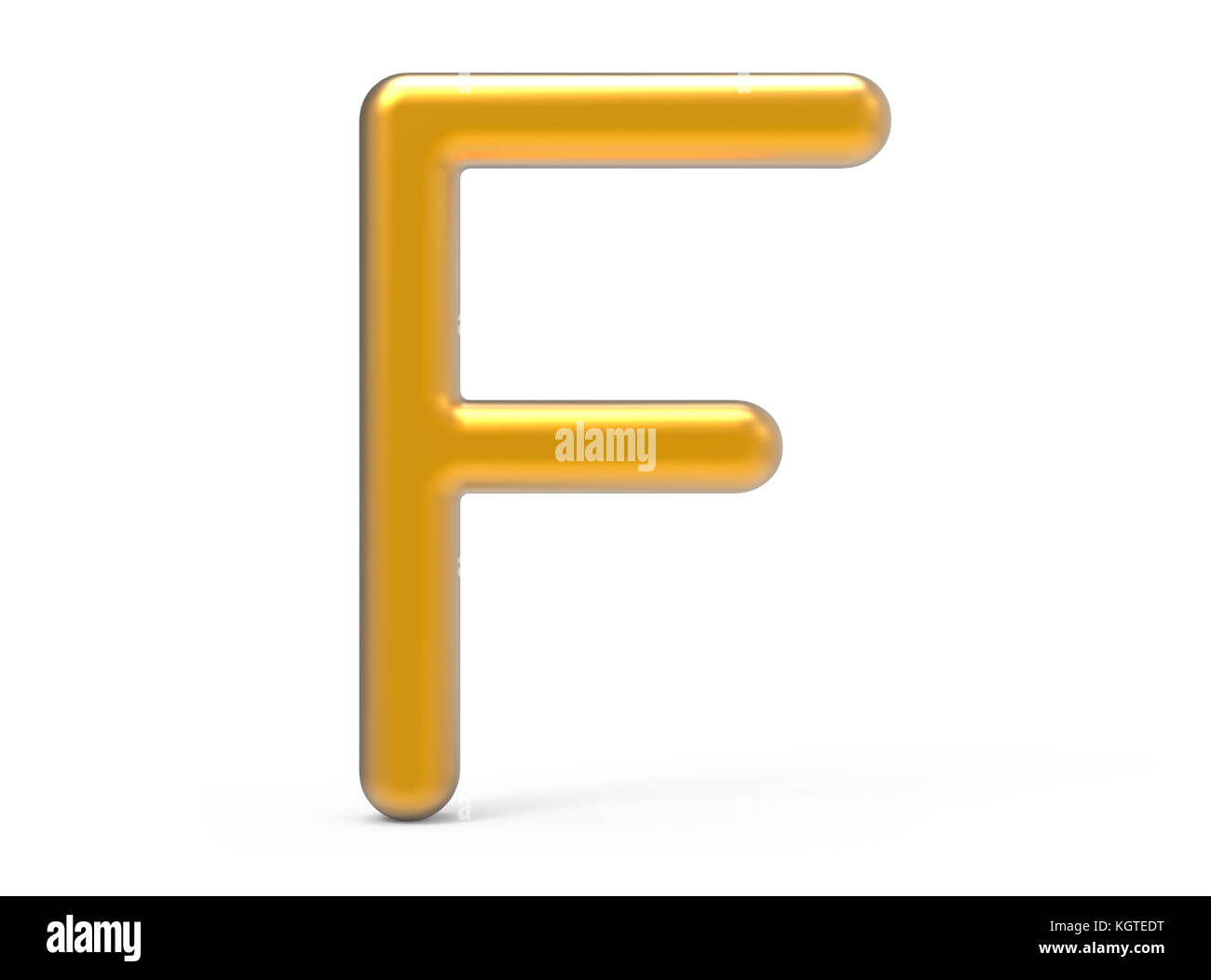 3D render metallic alphabet F, thin and glossy golden 3D font design ...